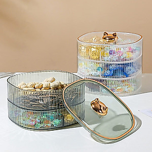 2/3 Tiers Snack Box Candy Dish with Cover, 2 Compartments Festive Wedding Candy Box, Dried Fruit Plate Snacks Storage Tray, Candy & Nut Serving Container for New Year Green Dual Layer