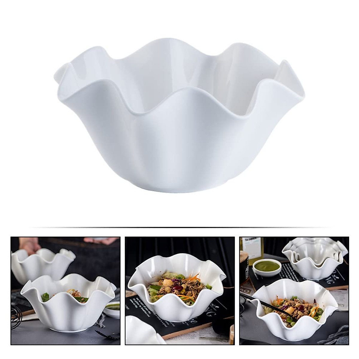 CALLARON Bowl Serving Dishes Ceramic Sauce Dishes Flower Shape Porcelain Side Dish Dip Bowl Japanese Seasoning Serving for Soy Sauce Ketchup Appetizer BBQ Snack Soup Rice 8.3inch Plastic