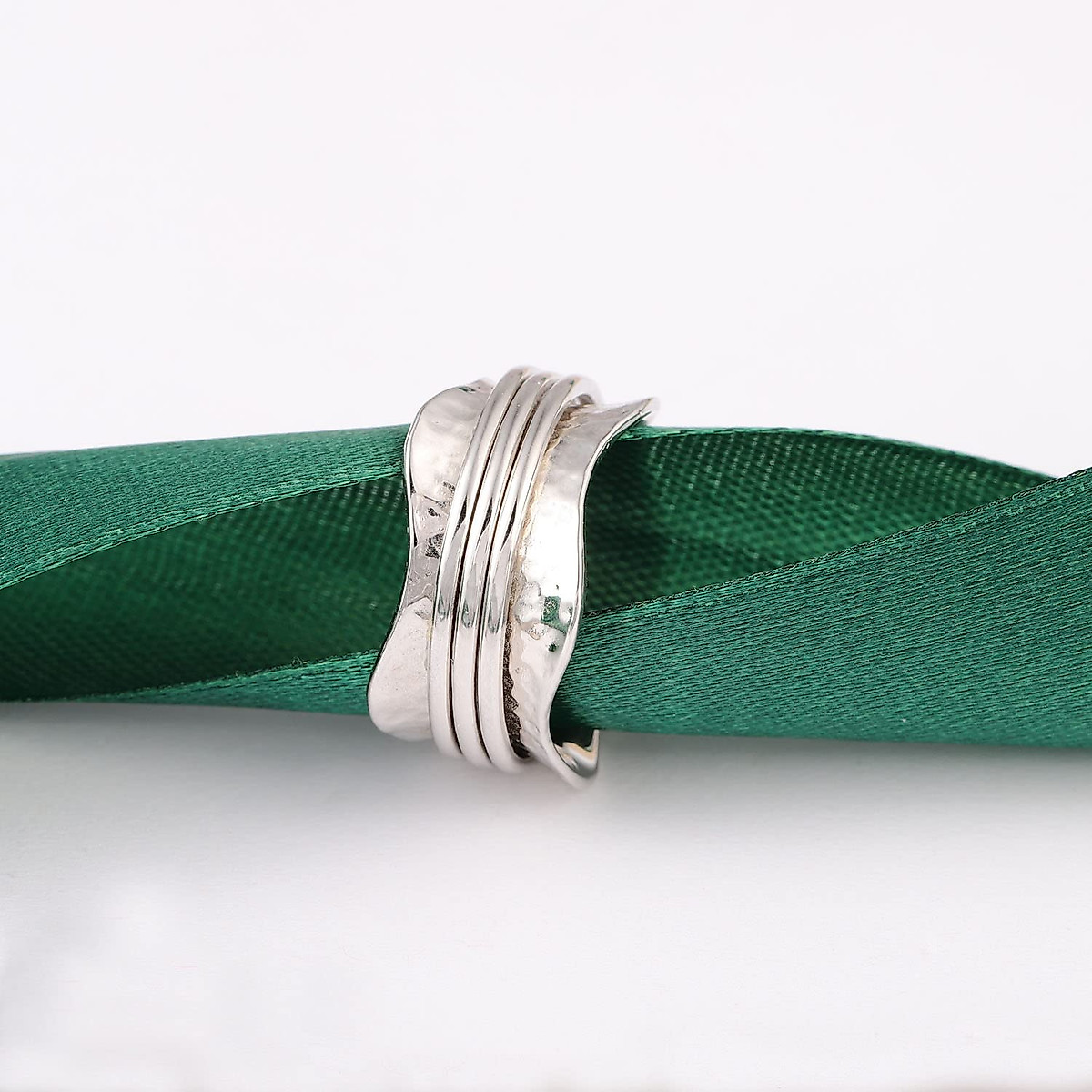 STROLLGIRL Sterling silver Simple spinner ring Fidget band ring spinning meditation anxiety ring (hammered design D, 9)