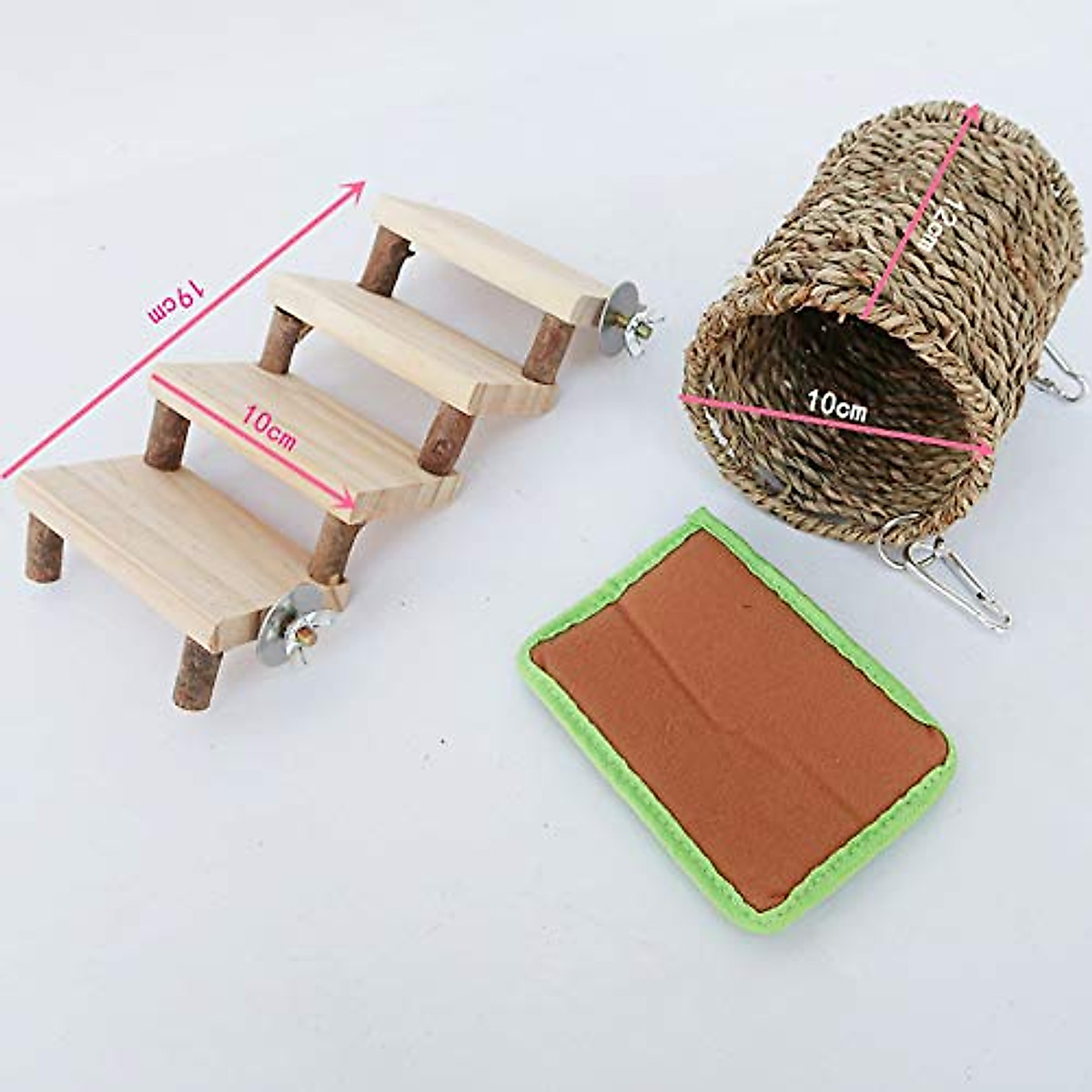 Hamster Wooden Hideout with Stairs and Pads, Cage Habitat Decor for Syrian Hamster, Birds, Rats, Mouse, Dwarf Sugar Glider, Gerbils, Hedgehog, Small Pets Resting, Sleeping & Playing Tube