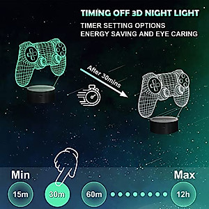 Ammonite 3D Gamepad Illusion Lamp, Game Controller Night Light with Remote Control and Timing Function 16 Color Changing Gaming Room Decor Best Gamer Gift