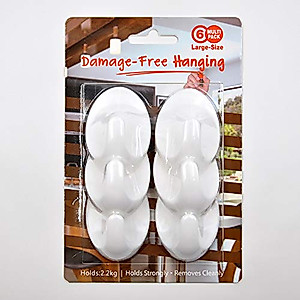 sunshine99 Adhesive Hooks，Damage-Free Hanging Wall Hook Large Utility Pothook Strong Waterproof Hanger for Robe, Coat, Towel, Keys, Bags, Home, Kitchen, Bathroom,Office (Large-Size)(6Pack White)