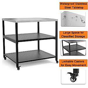 Mimiuo Grill Cart Pizza Oven Stand for Ooni Pizza Oven 31.5 x 31.5 x 33 inch, Large Stainless Steel Modular Table for Indoor Outdoor, Movable Food Prep Dining Trolley for Kitchen Patio Backyard