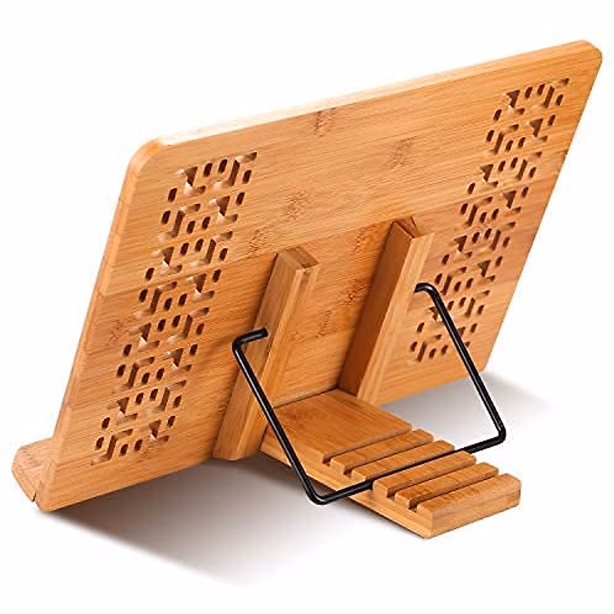 SUNFICON Large Cookbook Stand Holder Bamboo Book Stand Holder Home Office Reading Rest Textbook Recipe Music Document Tablet Display Stand Collapsible Adjustable Tray Family Friends Students Gift Idea