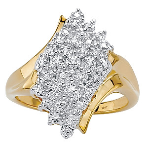 PalmBeach 10K Yellow Gold Round Genuine Diamond Cluster Ring (1/8 cttw, I Color, I3 Clarity) Sizes 6-10 Size 7