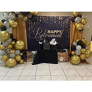 Avezano Happy Retirement Backdrop Black and Gold Glitter Photo Background Retirement Party Decorations Glitter Lights Congrats Retirement Photo Booth Prop (8x6ft)