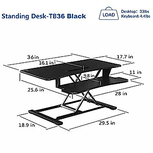 Legend Vansen, 32 Inch Adjustable Height Standing Desk Converter 36 Inch Wide Laptop Riser or Dual Monitor Workstation, Black