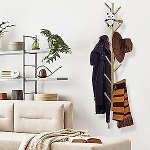 SHENGTIAN 39.37in Gold Metal Tree Branch Wall Mounted Coat Rack, Hat Tree For Wall,Purse Rack With 11 Hooks, Space Saving And Easy Installation, Suitable For Living Room, Bedroom (Gold-Y)