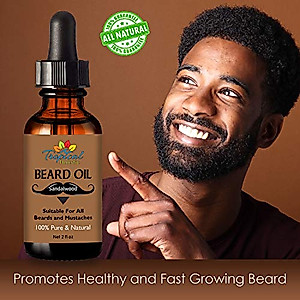Tropical Holistic Sandalwood Beard Oil 2fl oz - Groom Men Beard & Mustache with Fresh Woodsy Scent - Nourishes, Restores Shine, & Tames Unruly Hair