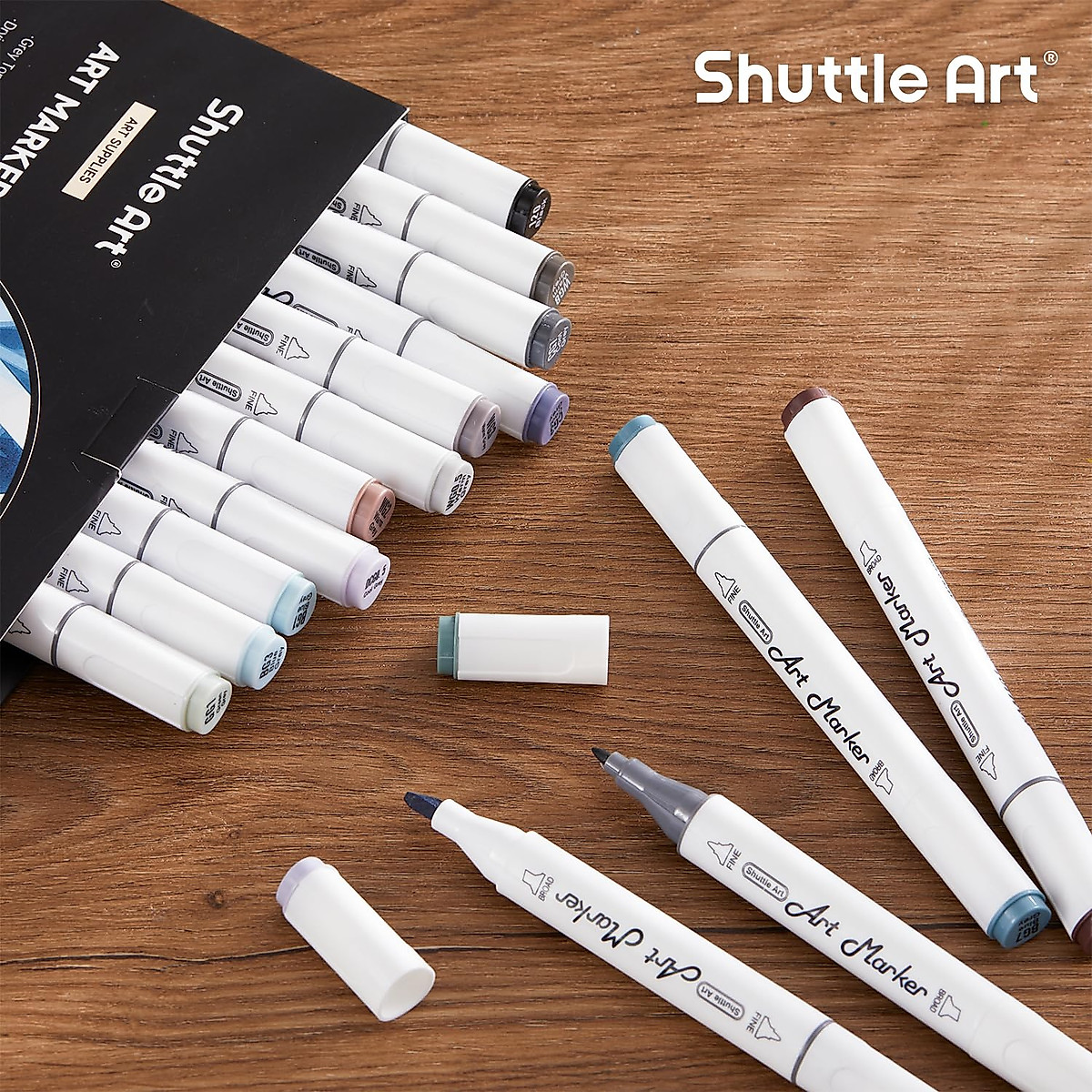 Shuttle Art 15 Colors Grey Tones Dual Tip Art Marker, Permanent Marker Pens Double Ended with Fine Bullet and Chisel Point Tips Perfect for Drawing,Shading,Sketching,Designing,Outlining,Illustrating