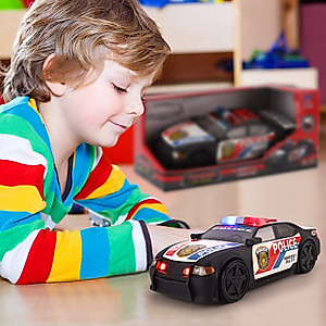 Liberty Imports Motorized Police Cruiser Kids Toy Cop Car Electric Model Rush & Rescue Vehicle 1/16 Scale with Button Activated Forward Reverse Motion, Siren Sounds and Flashing Lights