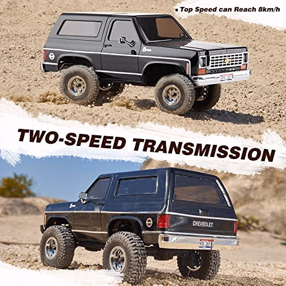 FMS 1/24 RC Crawler Officially Licensed Chevy K5 Blazer RC Car FCX24 RTR RC Pickup Truck SUV 4WD 2.4GHz Hobby RC Model 8km/h Mini Car RC Off-Road Remote Control Car (Black)