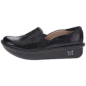 Alegria Debra Womens Professional Shoe Black Embossed Rose 7 M US