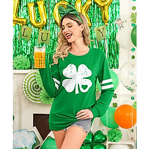 St Patricks Day Women's Pattys Paddys Shamrock Irish Sweatshirt Long Sleeve Clover Shirt Heart XL