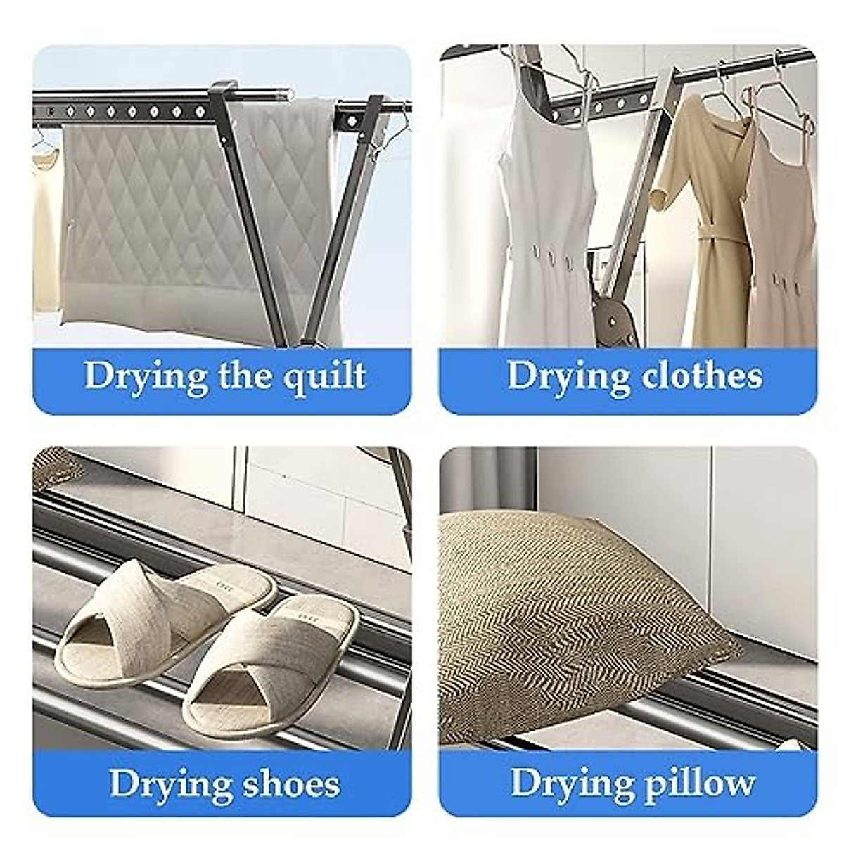 Folding Retractable Collapsible Drying Rack Clothing，Space-Saving Laundry Rack, Aluminum Alloy Drying Rack，Isometric Windproof Hanging Holes，Windproof Foot Support， Clothes Drying Racks Outdoor
