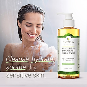 Tree to Tub Sulfate Free Shampoo and Conditioner Set for Oily Hair, Sensitive Scalp & Peppermint Body Wash for Sensitive Skin Dry Skin - pH Balanced Moisturizing Body Wash Shampoo and Conditioner