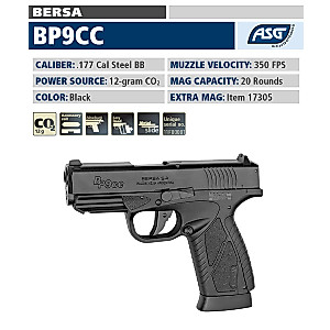 ASG BERSA BP9CC .177 Caliber Steel BB Gun Air Pistol, Blowback