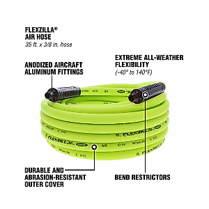 Flexzilla Air Hose, 3/8 in. x 35 ft., 1/4 in. MNPT Fittings, Heavy Duty, Lightweight, Hybrid, ZillaGreen - HFZ3835YW2