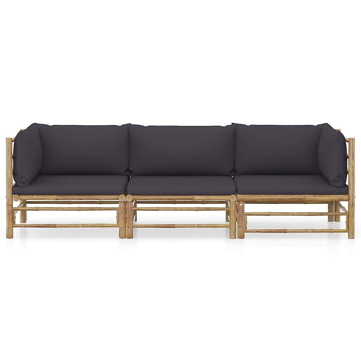 vidaXL Bamboo Patio Lounge Set - 3 Piece Modular Outdoor Seating with Removable, Washable Dark Gray Cushions – Stylish, Durable Scandinavian Style Garden Furniture for Relaxation