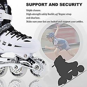 CLEBAO 4 Size Adjustable Inline Skates for Kids and Adults Flash Men and Women Inline Roller Skates Beginners Boys and Girls Blades Pu Mesh White