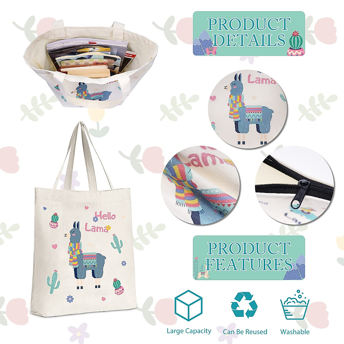 MANOPAWS Llama Canvas Tote Bags Cute Aesthetic Car Trash Bag,Alpaca Car Back Seat Organizer|Car Trash Can for Vehicle, Travelling, Camping/Cute Funny Birthday Gift for Alpaca Lovers