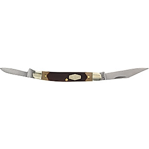 Old Timer 104OTCP Small Canoe 4.7in Stainless Steel Traditional Folding Pocket Knife with Clip Point and Drop Point Blades, Sawcut Handle, and Convenient Size for EDC, Camping, Hunting, One Size,Black