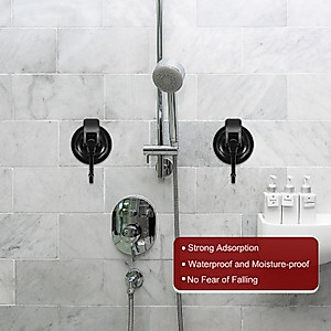 HARFINGTON 2pcs Suction Cups Hooks Powerful Vacuum Multi-Purpose Suction Shower Hooks Removable Reusable Waterproof Wreath Cup Hook for Bathroom Kitchen Restroom, Black