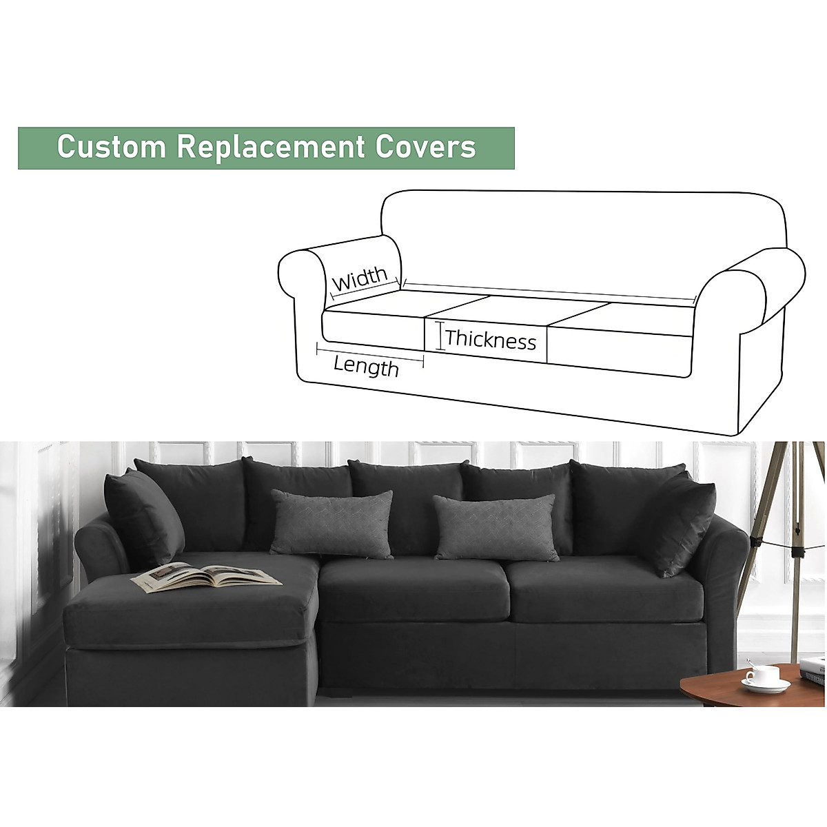 SINCERE Custom Cushion Cover with Zipper Indoor/Outdoor, Cut to Size Non-Slip Removable Replacement Seat Cover for Window Bench Pad, Floor Pillow, Patio Furniture Cushion Cover, No Insert