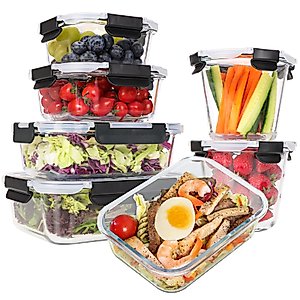 Moretoes 14pc Glass Food Storage Containers, Glass Soup Canisters with Lids Set, Airtight Glass Meal Prep Containers with Lids for Microwave, Oven, Freezer & Dishwasher Friendly, Grey