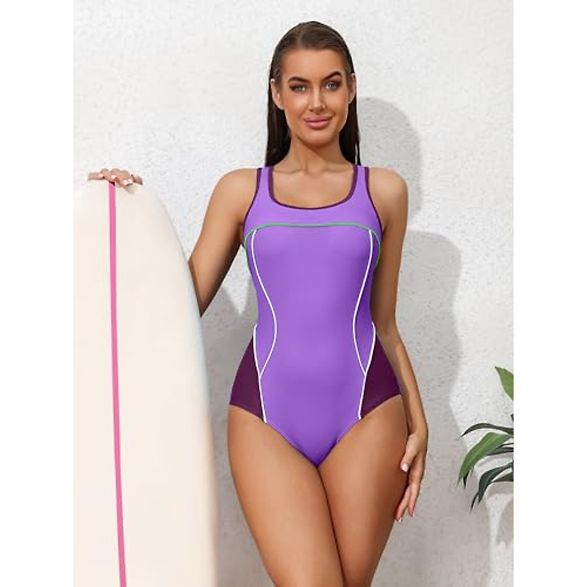 ATTRACO Athletic One Piece Bathing Suit for Women Lap Swimming Suits Teen Slimming Swimwear