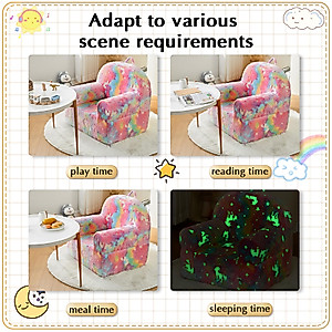 ILPEOD Toddler Chair Sherpa Couch Sherpa Kids Chair, Cuddly Comfy Toddler Plush Chair Toddler Couch Reading Chair for Kids Glow in The Dark Rainbow Pink