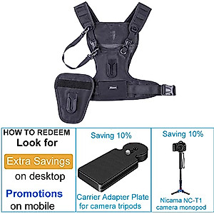 Nicama Multi Camera Carrying Chest Harness Vest System with Side Holster and Secure Straps for Canon Nikon Sony Panasonic Olympus DSLR Cameras