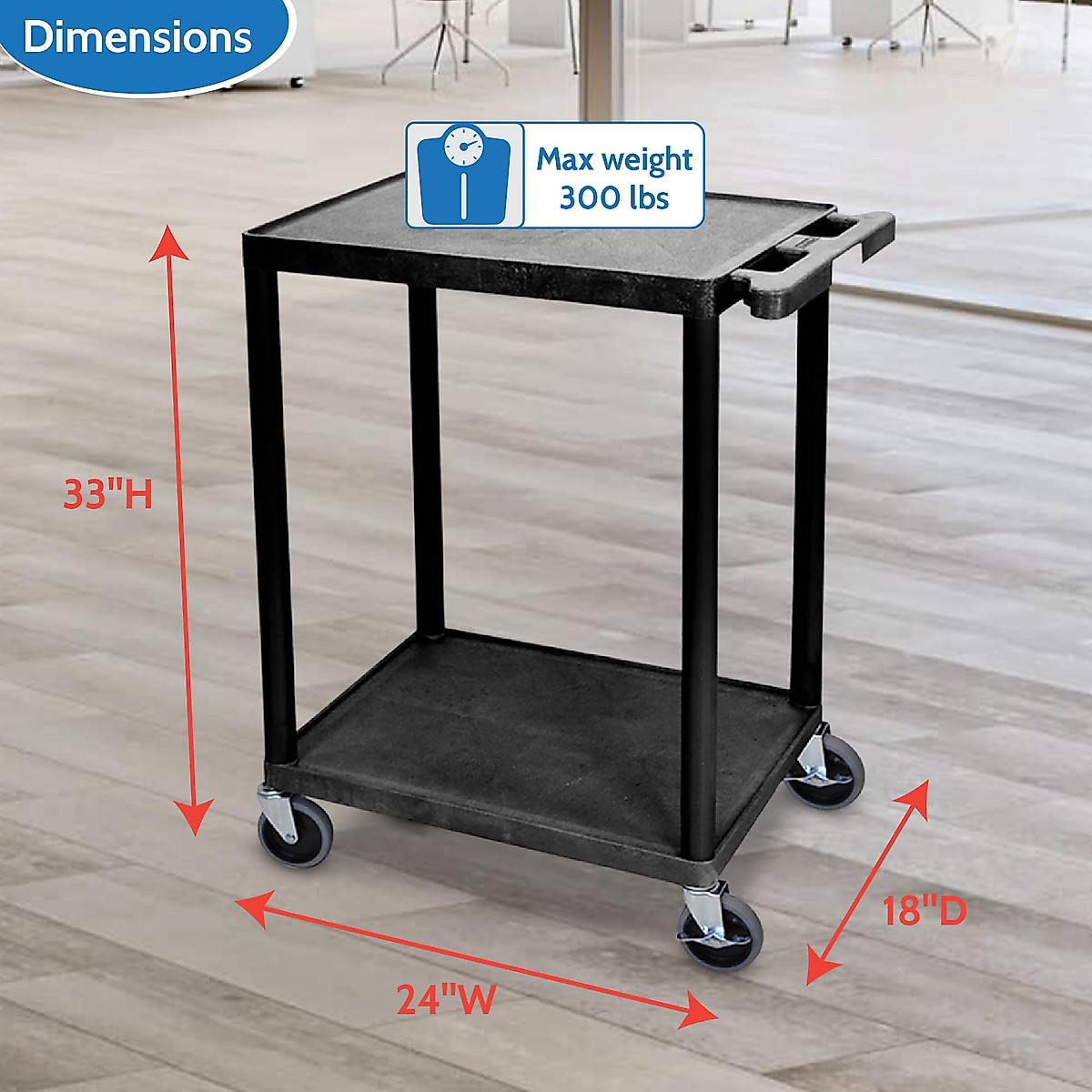 Luxor Multipurpose Utility Cart with 2 Shelf - Black