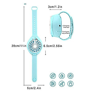 Nobranded Watch Mini Handheld Portable Fan with Comfortable Wrist Strap, Ultra-quiet Three-speed Electric Rechargeable Usb Folding Fashion Compact Small Fan, Office, Outdoor Travel Fan (green)