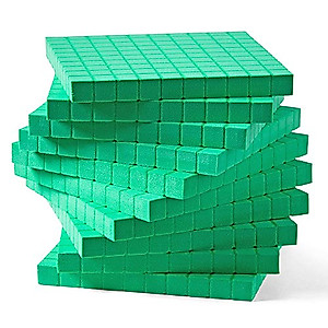 hand2mind Green Foam Base Ten Blocks Flats Set, Place Value Blocks, Counting Cubes for Kids Math, Base Ten Blocks Classroom Set, Math Blocks Kindergarten, Base 10 Math Manipulatives (Set of 10)