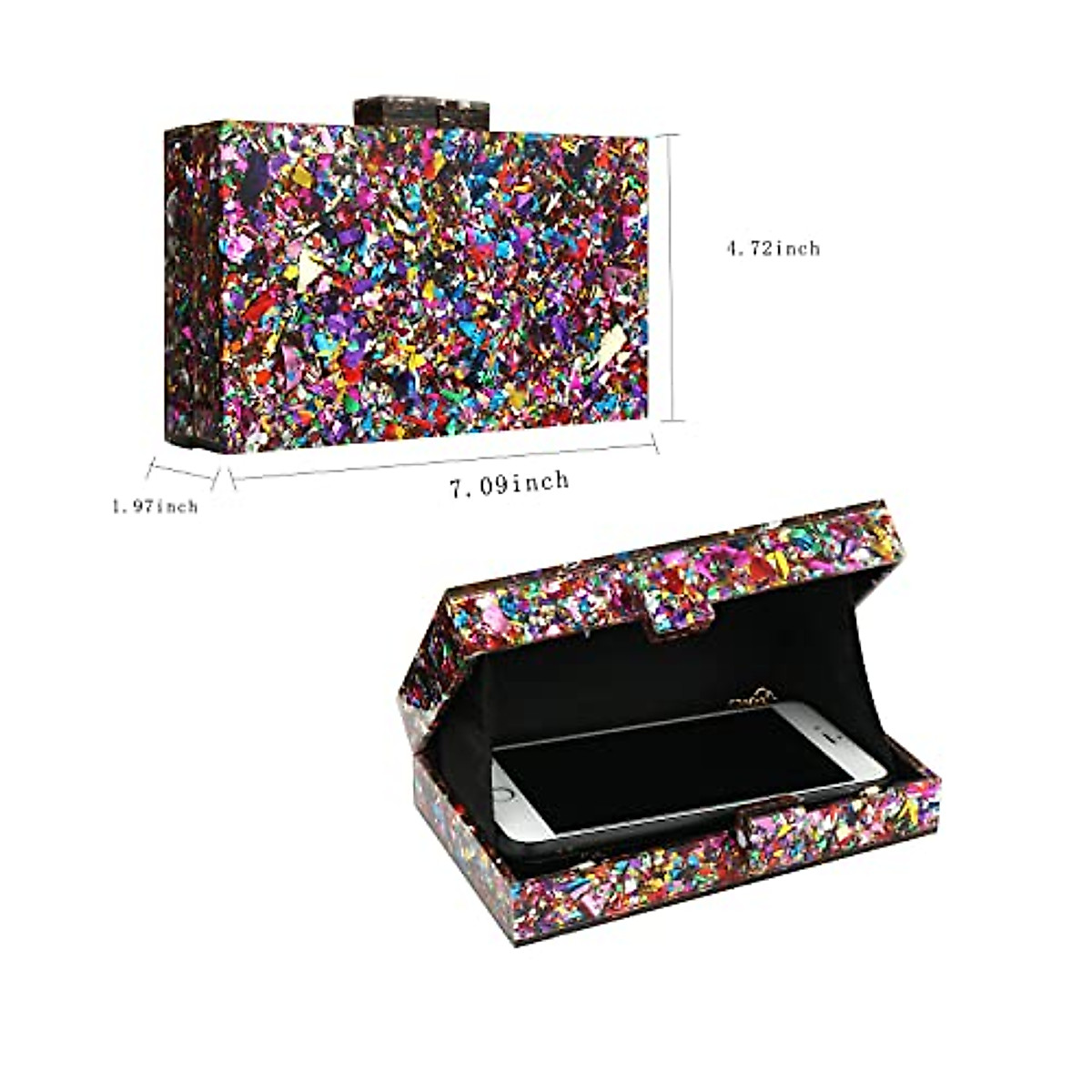 Mixed Color Sequins Acrylic Evening Bag Unique Square Bag Dress Purse for Women Party Evening Clutch