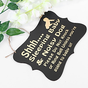 WINOMO Shhh Sleeping Baby Door Sign Do Not Disturb Sign Baby Room Hanging Wooden Decorative (Black)