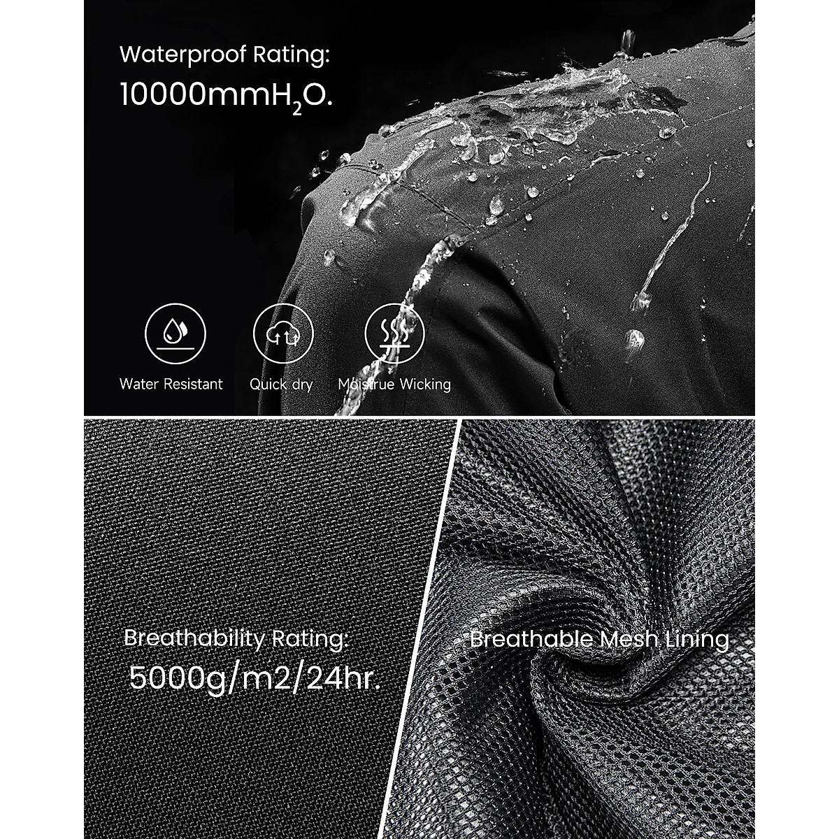 Men's Rain Pants, Waterproof Rain Over Pants Lightweight Packable Windproof Hiking Pants Outdoor Golf Work Black