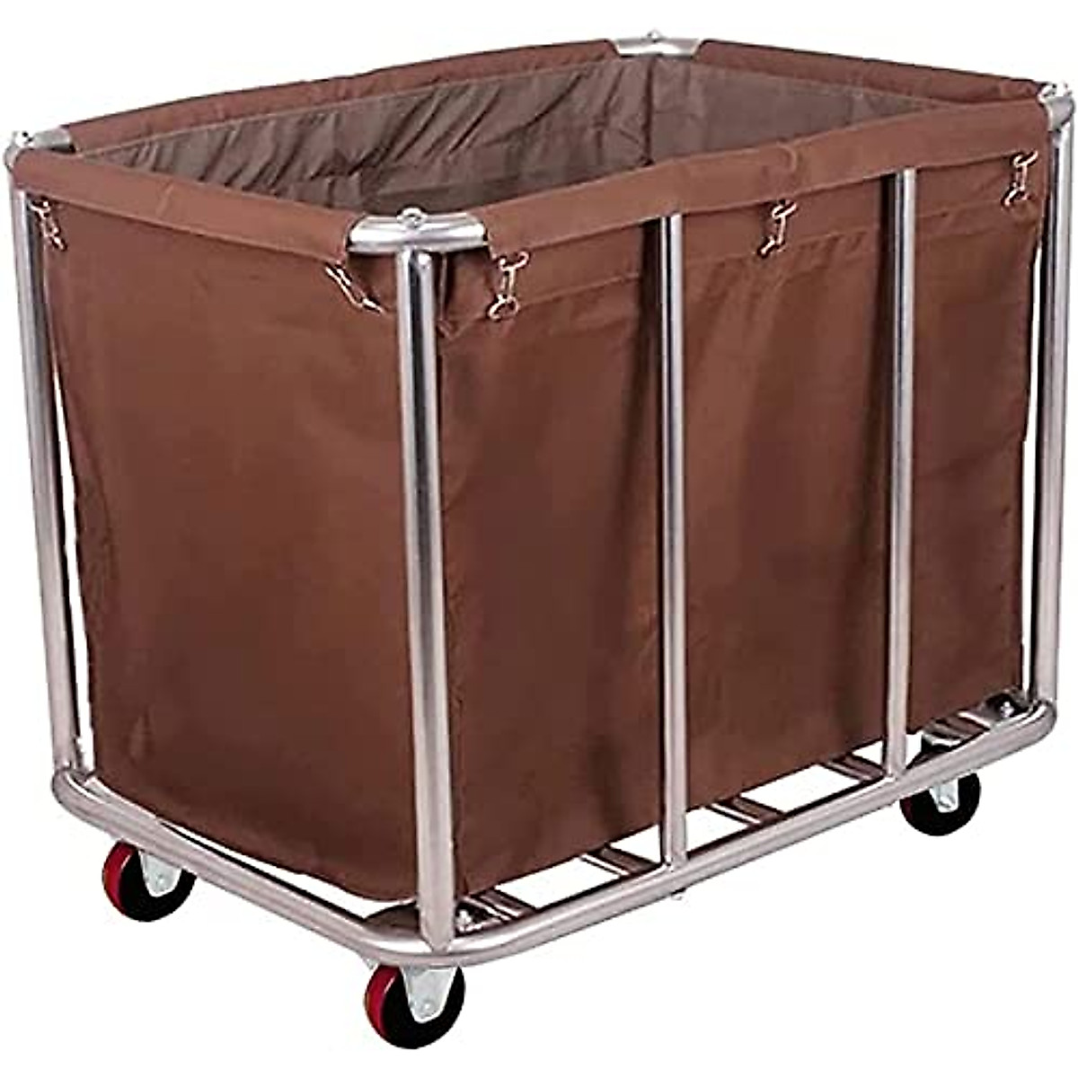 Commercial Laundry Cart on Wheels, 11.35 Bushels Large Laundry Roller with Removable Waterproof Canvas Lined Basket, Heavy Duty Stainless Steel Laundry Basket for Hotels and Hospitals