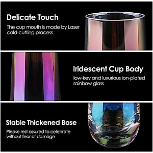 Gutsdoor Radiance White Pearl Luster Stemless Champagne Flutes Glasses Set of 4 (10 Ounce) Elegant All-Purpose Wine Drinking Glassware Beverage Cups for Water, Juice, Beer, Whiskey & Bar Decor