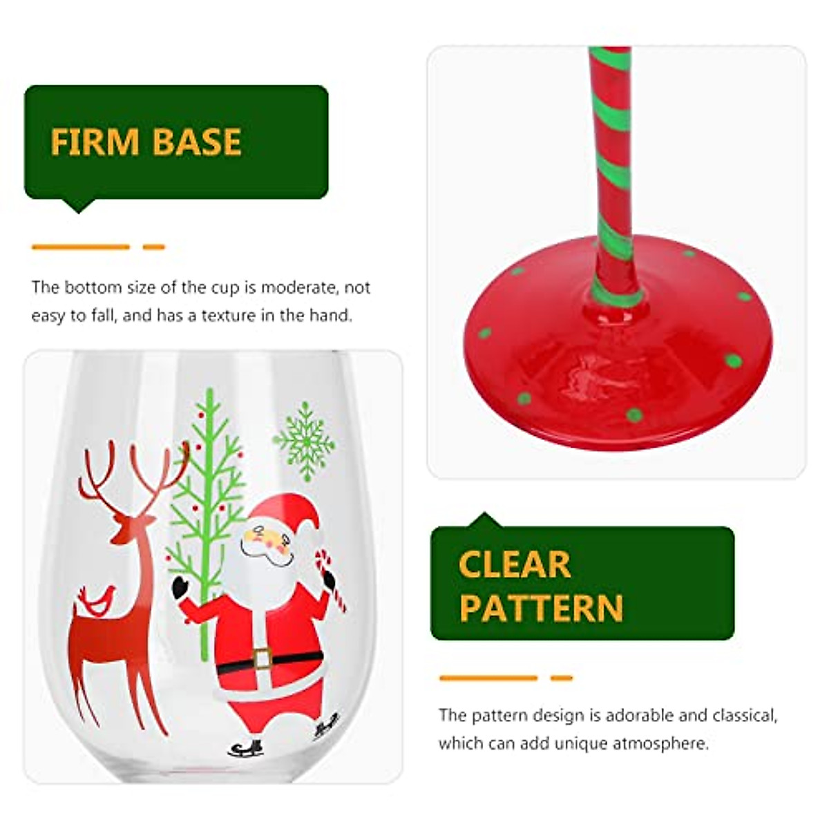 DOITOOL Christmas Goblet Glass Cup Santa Claus and Elk Glass Cups Hand Painted Holiday Wine Glasses Painted Winter Glassware for Home Bar and Nightclub, Xmas Holiday Wineglass Gift