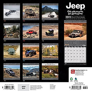 Jeep | 2024 OFFICIAL 12 x 24 Inch Monthly Square Wall Calendar | BrownTrout | Offroad Motor Car