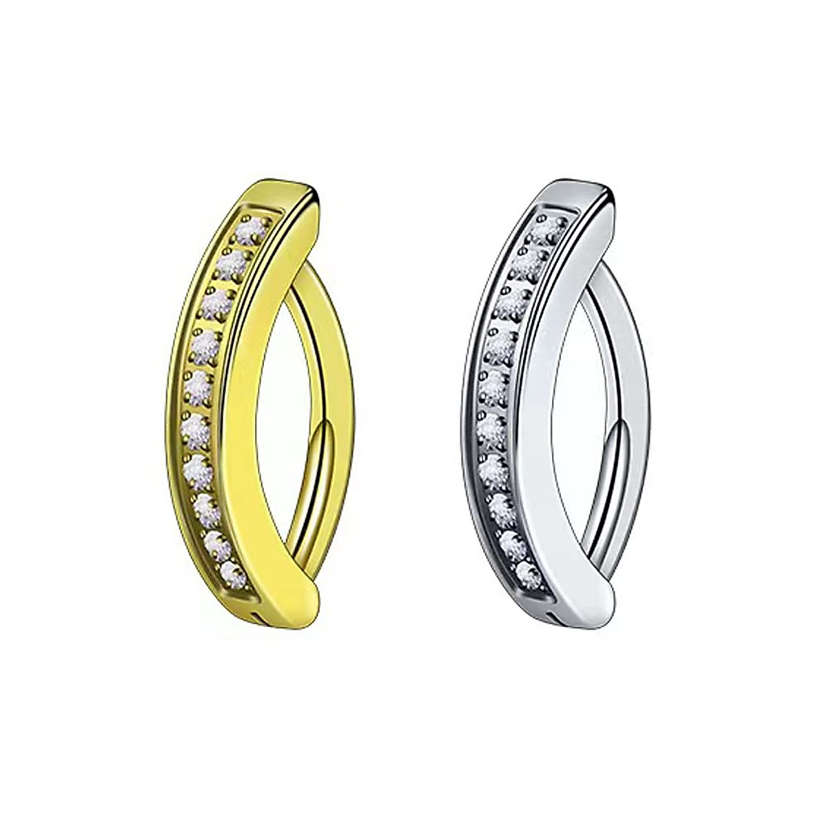 Piercingpops 2PCS 14g Sparkly CZ Clicker Belly Button Ring Surgical Stainless Steel Belly Ring Naval Ring Piercing Jewelry (2PCS CZ Silver (10mm+12mm))