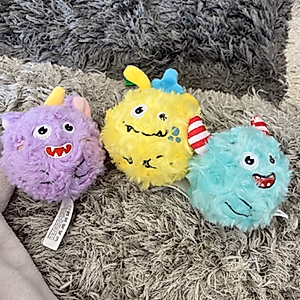 DKING 3Pack Squeaky Dog Balls,2 in1 Funny Puppy Ball Toys,Birthday Dog Toy for Small Medium Dogs (Monster Ball)