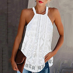 Padaleks Women's Colorblock O Neck Strappy Camisole Tank Tops Cold Shoulder Loose Casual Sleeveless Shirts Blouses