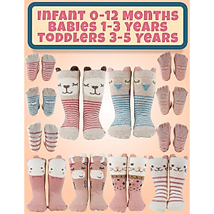 Tiny Captain Baby Toddler Girls Animal Grip Tube Socks Non/Slip Anti-Skid 1 Year Old Gift Ages 1-3 Socks(1-3 Year Old, Pink)