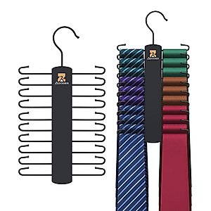 ZEDODIER Wooden Tie Rack, Tie Hanger for Men Closet, 20 Storage Capacity, Non-Slip Rotatable Tie Organizer, Hanging Space Saving Holder, Black