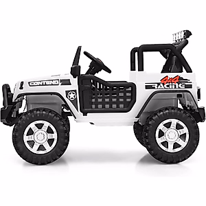 Costzon 2-Seater Ride on Truck, 12V Battery Powered Electric Vehicle w/Remote Control, 2 Speeds, Spring Suspension, LED Light, Horn, Music/ MP3, 2 Doors Open, Ride on Car for Kids (White)
