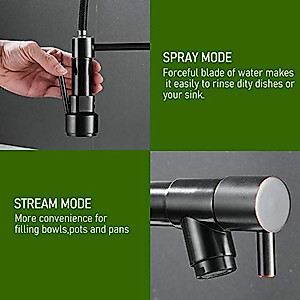 Leekayer Kitchen Faucet Commercial Pull Down Small Type Sink Mixer 2 Mouth Single Handle 1 Hole Deck Mount Dual Function Swivel Spout Antique Elegant Oil Rubbed Bronze Finish