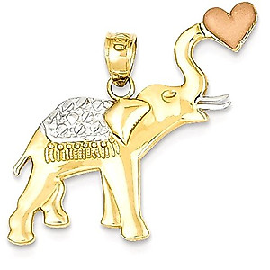 IceCarats 14K Two Tone Gold White Elephant Heart Necklace Love Pendant Charm Only
